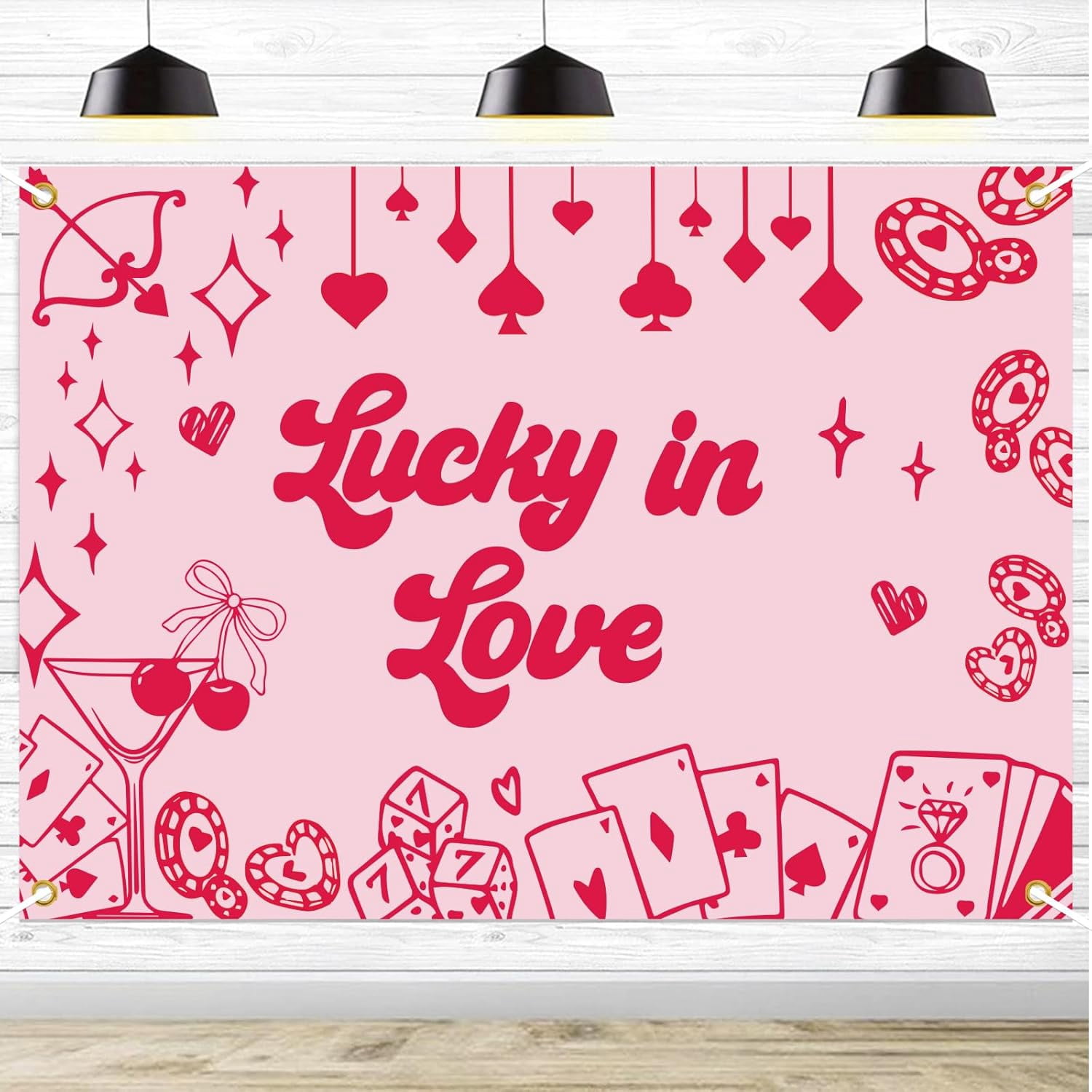 7x5ft Lucky in Love Backdrop - Cherry Las Vegas Bridal Shower Decor ...