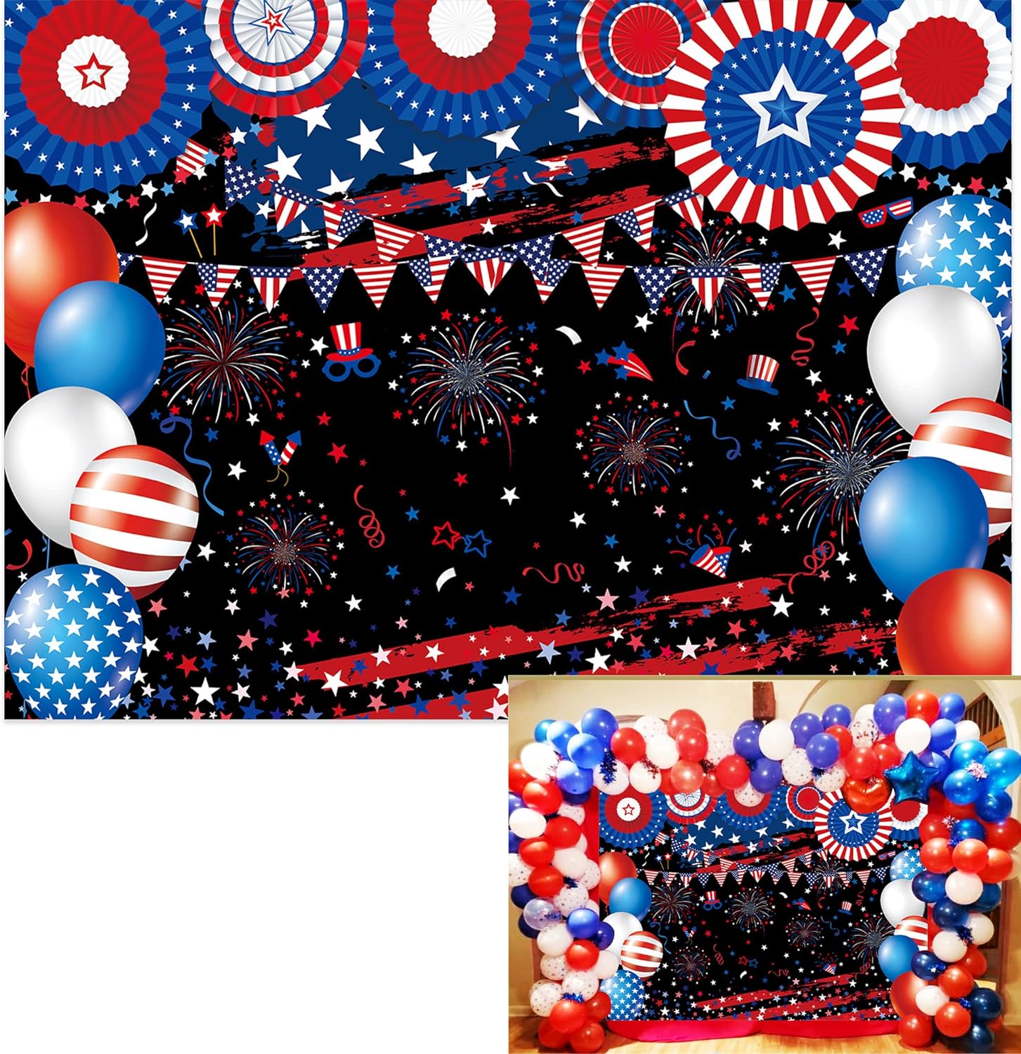 7x5ft Memorial Day Photography Backdrop Independence Day Labor Day Paper Flowers Balloon ...