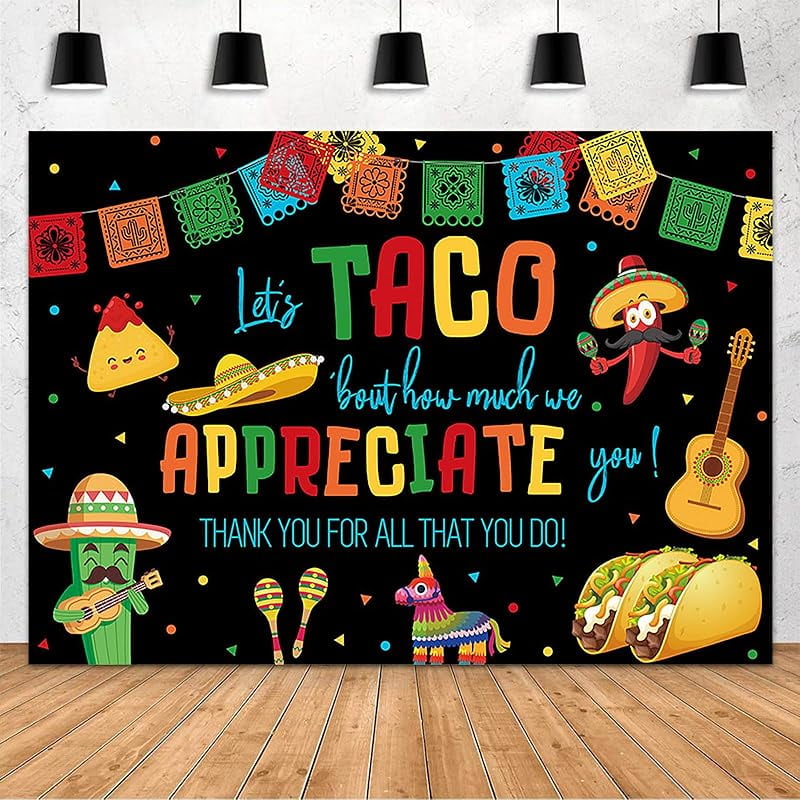 7x5ft Mexican Fiesta Backdrop White Let's Taco Bout How Much We ...