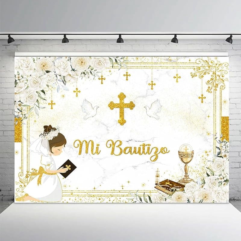 7x5ft Mi Bautizo Backdrop for Girl Baptism Christening Party ...