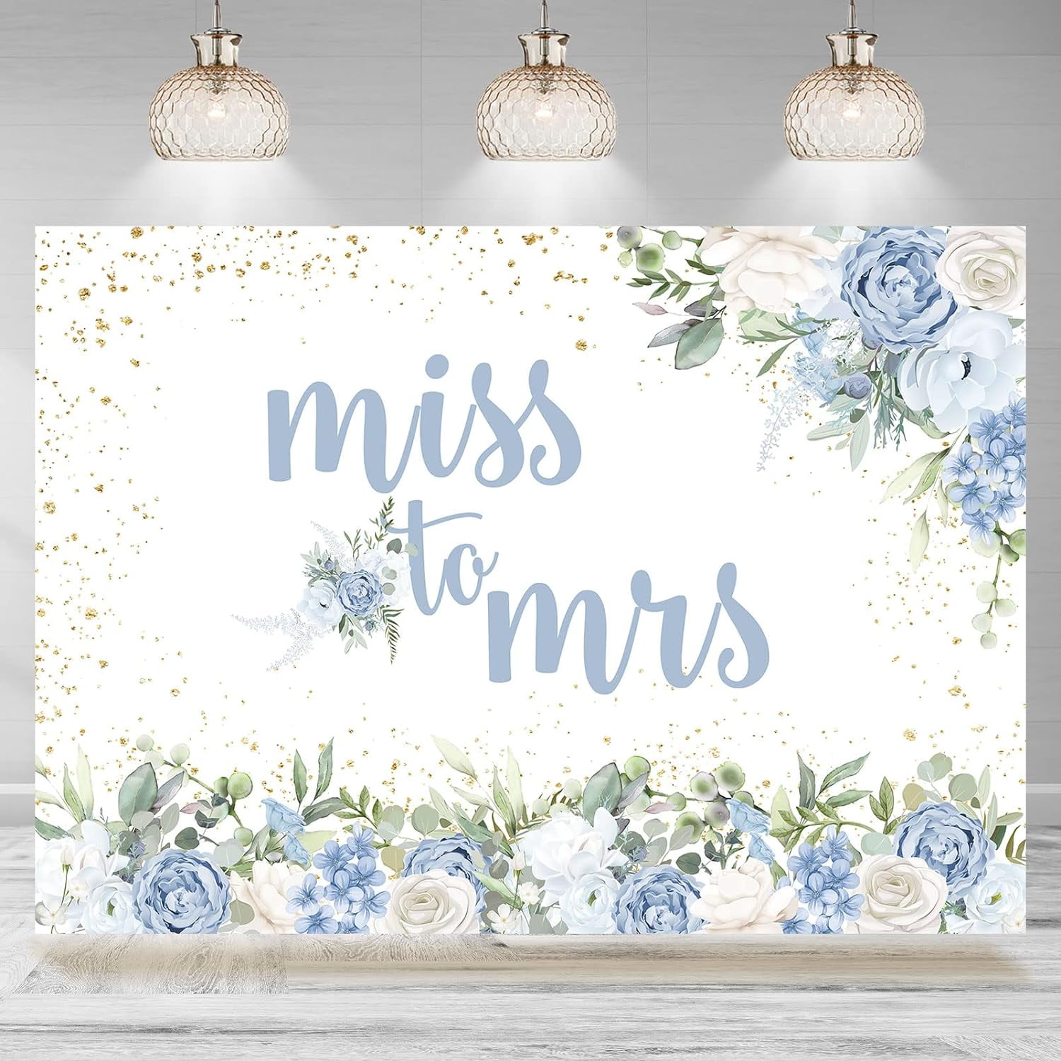 7x5ft Miss to Mrs Floral Backdrop for Bridal Shower Blue and White ...