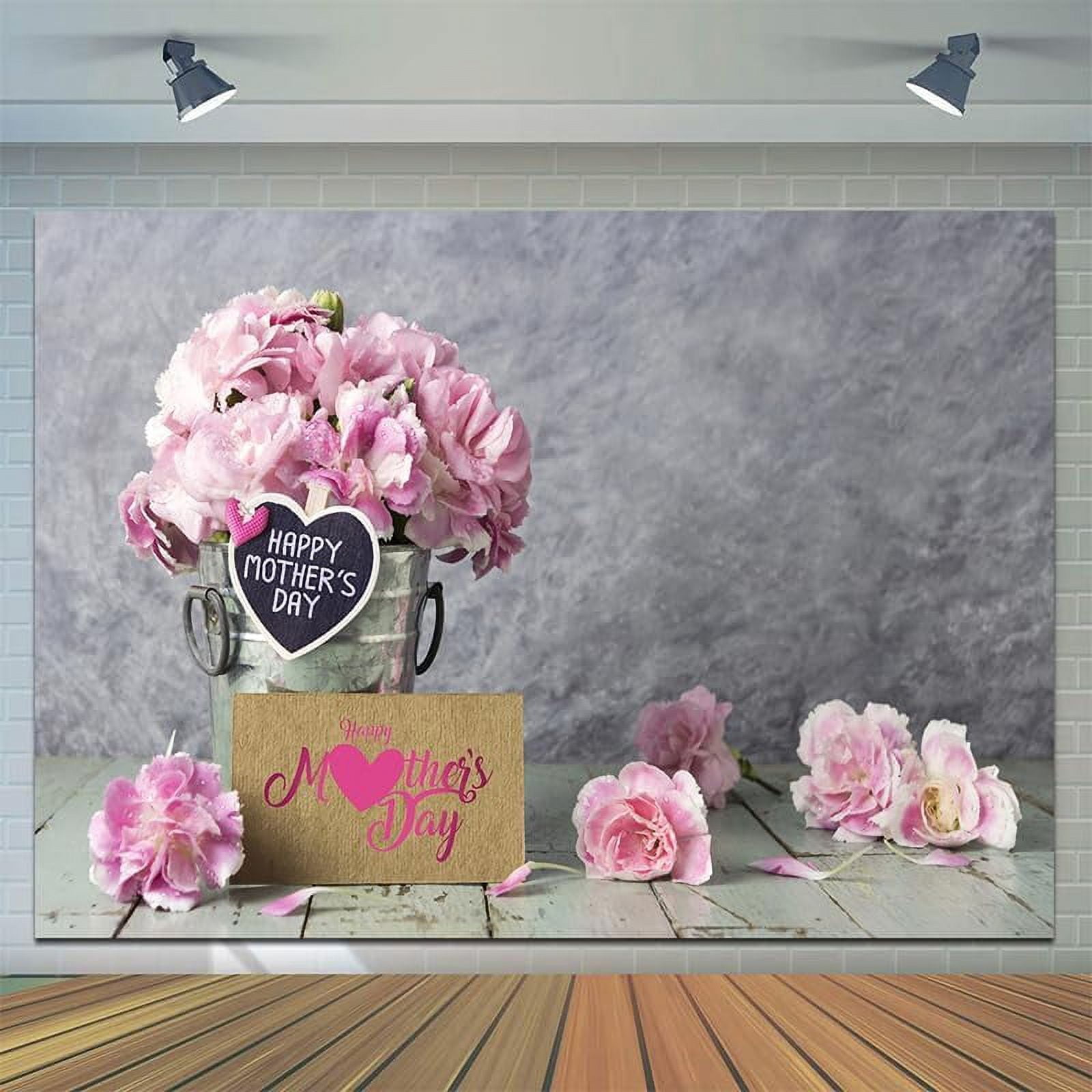 7x5ft Mother's Day Backdrops Pink Carnation Background Happy Mother's ...
