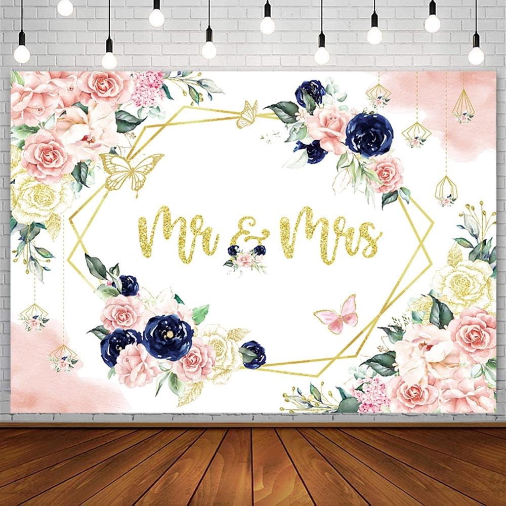7x5ft Mr & Mrs Engagement Decorations Backdrop for Couples Navy Blue ...