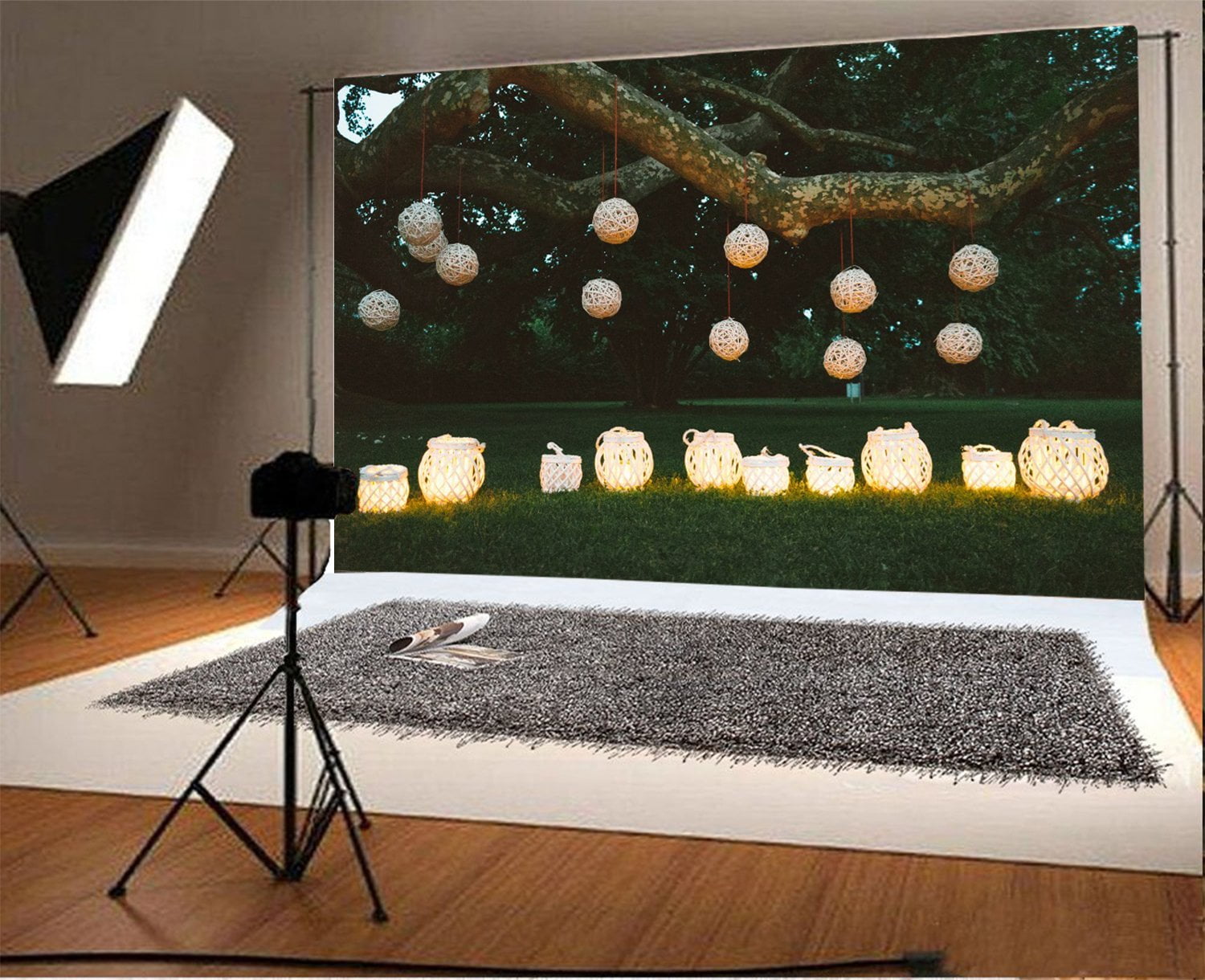7x5ft Nature Backdrop White Balls Shining Lights Lantern Old Tree ...