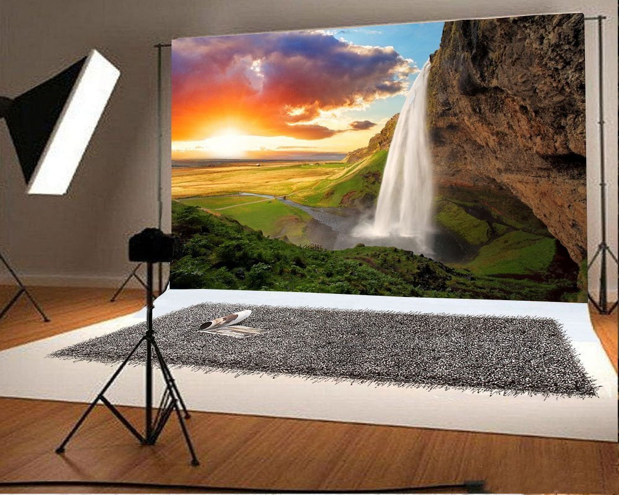 7x5ft Nature Landscape Backdrop Elegant Mountain Waterfall Green Plants ...