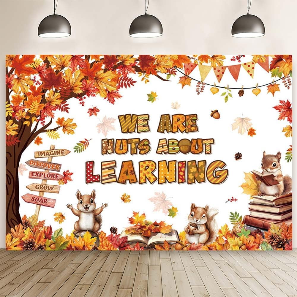7x5ft We are Nuts About Learning Backdrop Big Tree Autumn Maple Leaf ...