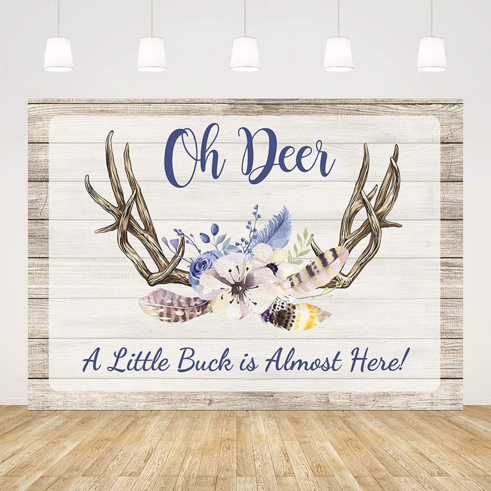 7x5ft Oh Deer Backdrop for Boy A Little Buck is Almost Here Blue Floral ...