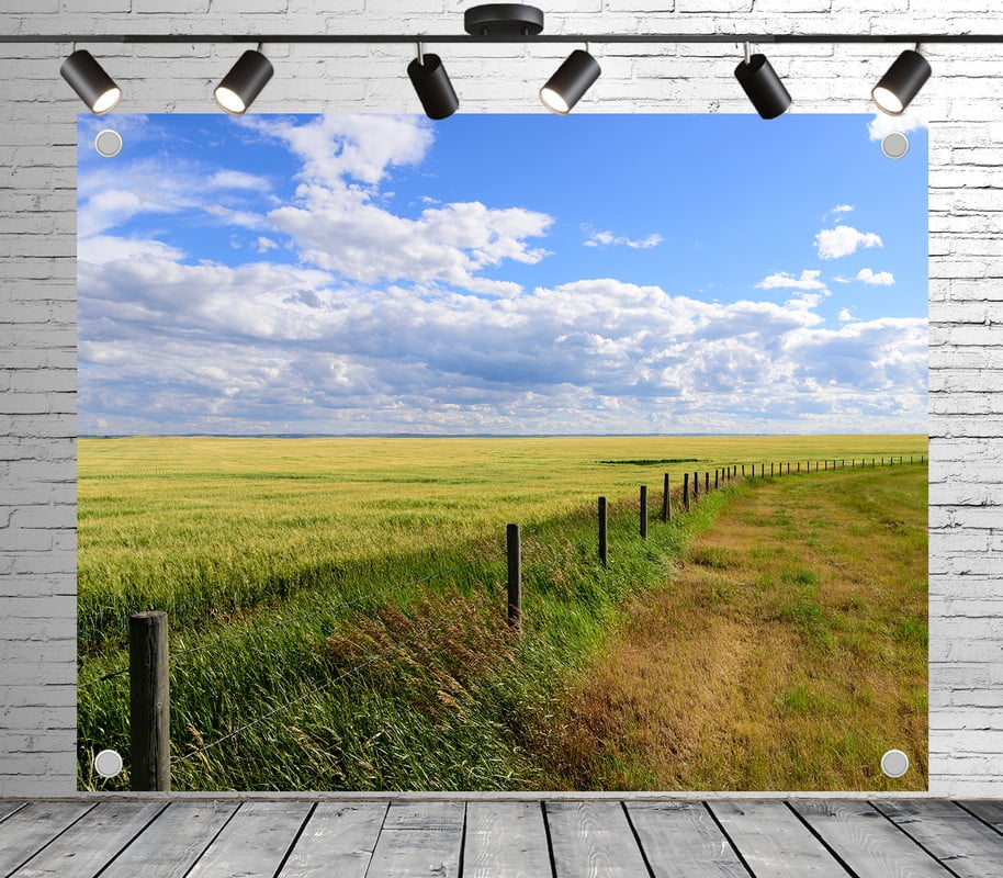 7x5ft Outdoor Background Blue Sky White Clouds Golden Field Fence ...