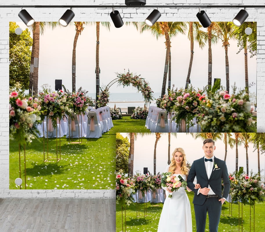 7x5ft Outdoor Beach Wedding Photoshoot Backdrop Sea Lawn Palm Trees ...
