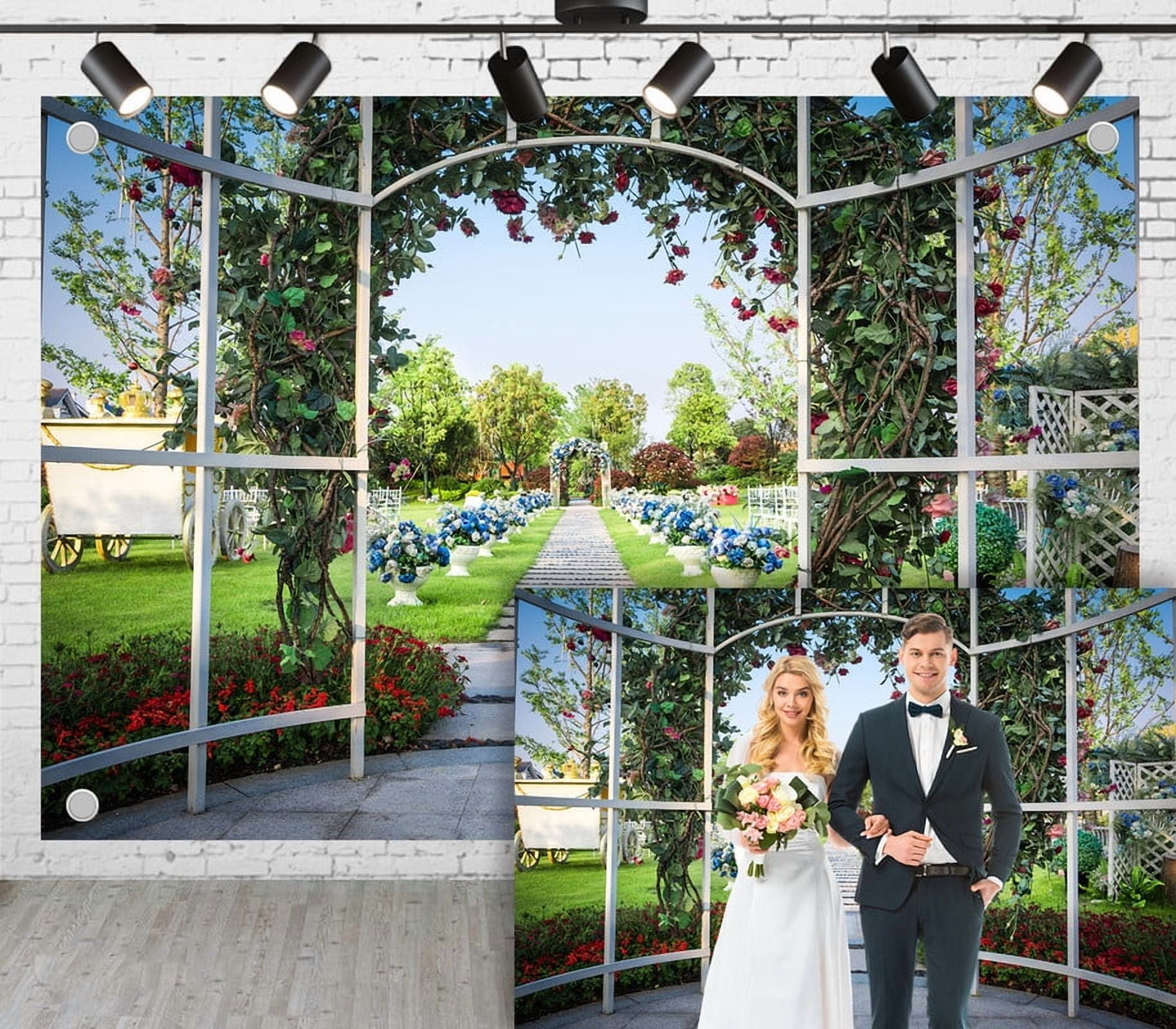 7x5ft Outdoor Garden Wedding Photoshoot Backdrop White Iron Arch Flower ...