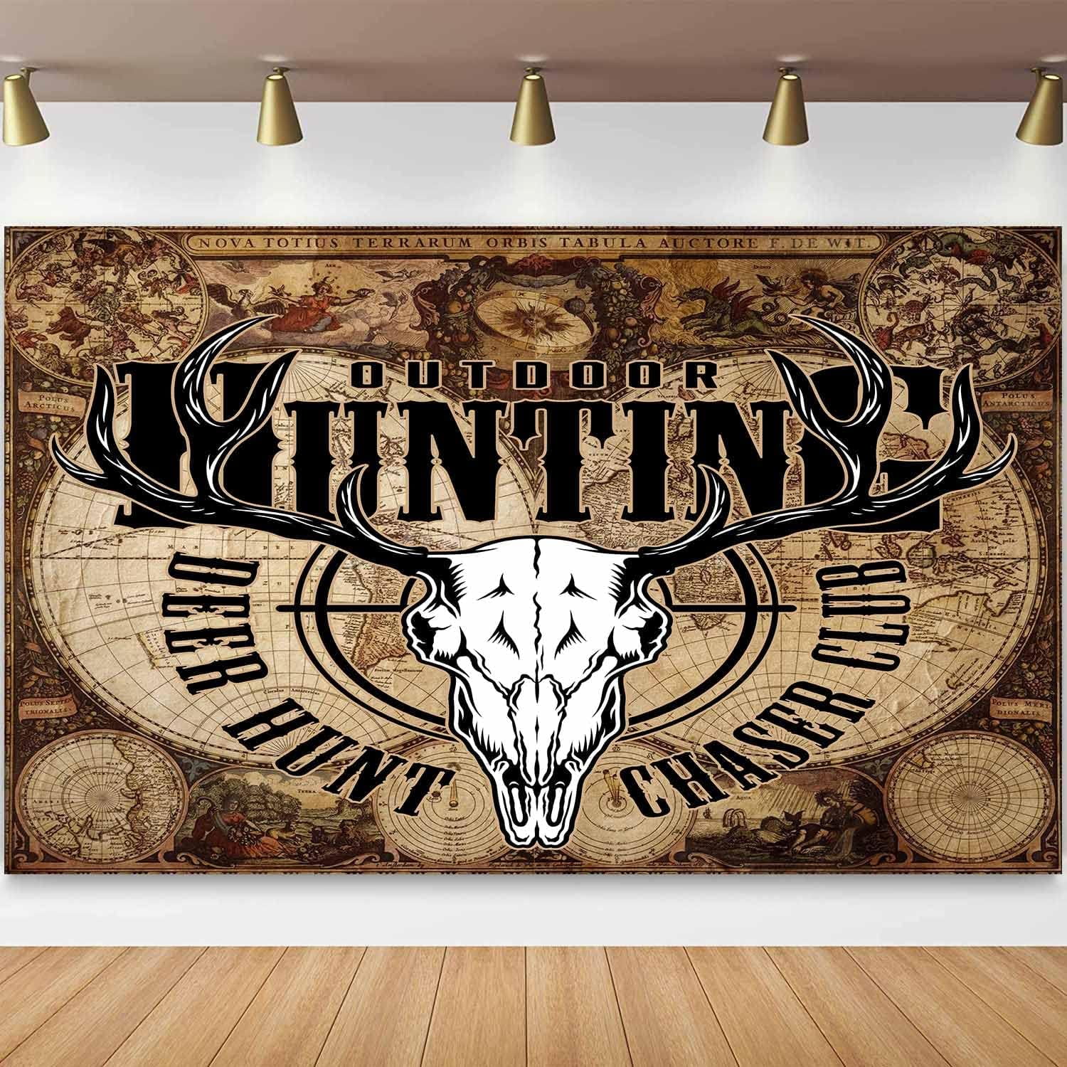 7x5ft Outdoor Hunting Party Photography Backdrop Deer Bone Retro Map ...
