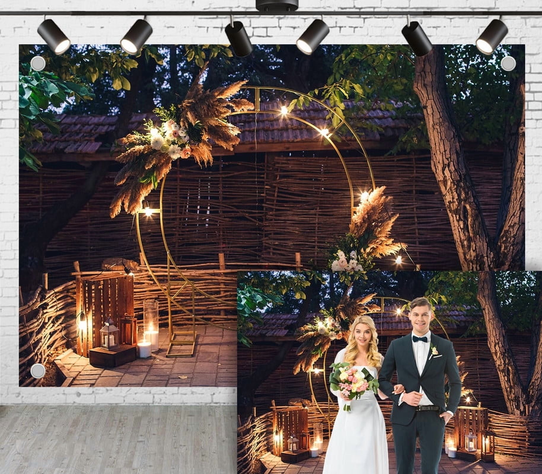 7x5ft Outdoor Wedding Ceremony Backdrop, Metal Arch Natural Courtyard ...