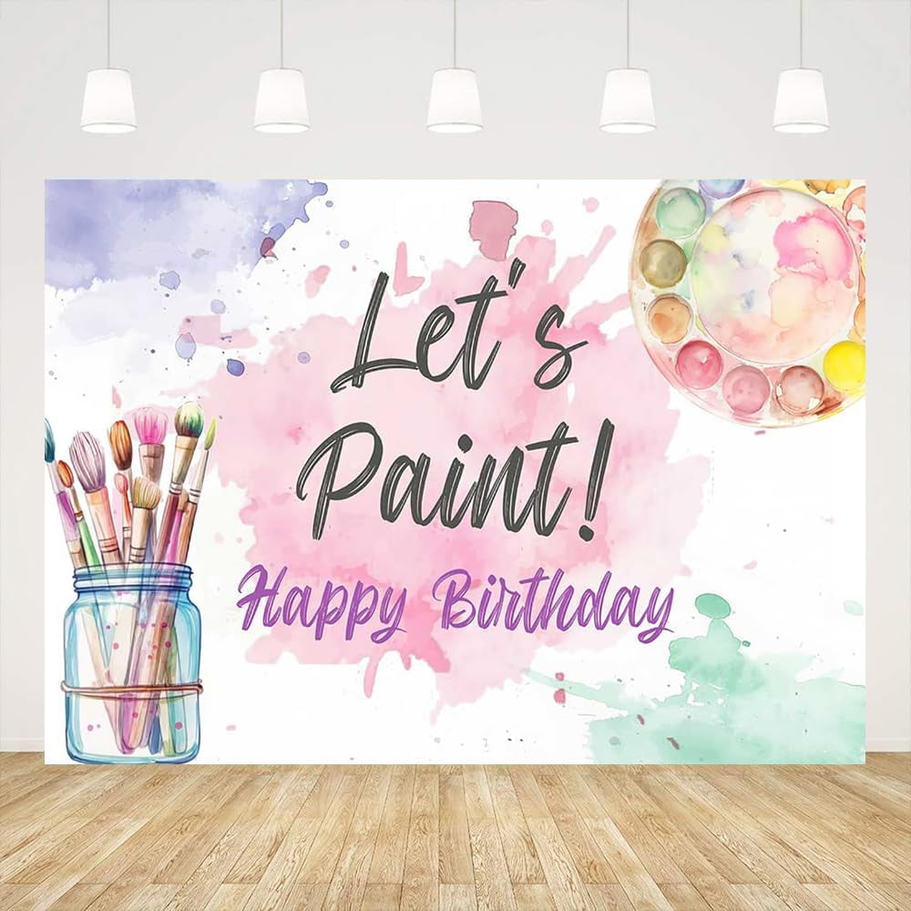 7x5ft Let's Paint Party Backdrop Art Paint Happy Birthday Photography ...