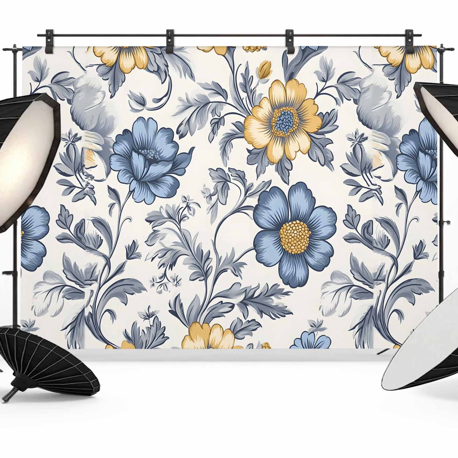 7x5ft Photo Backdrop, Blue Yellow Flower Soft Polyester Backdrop ...