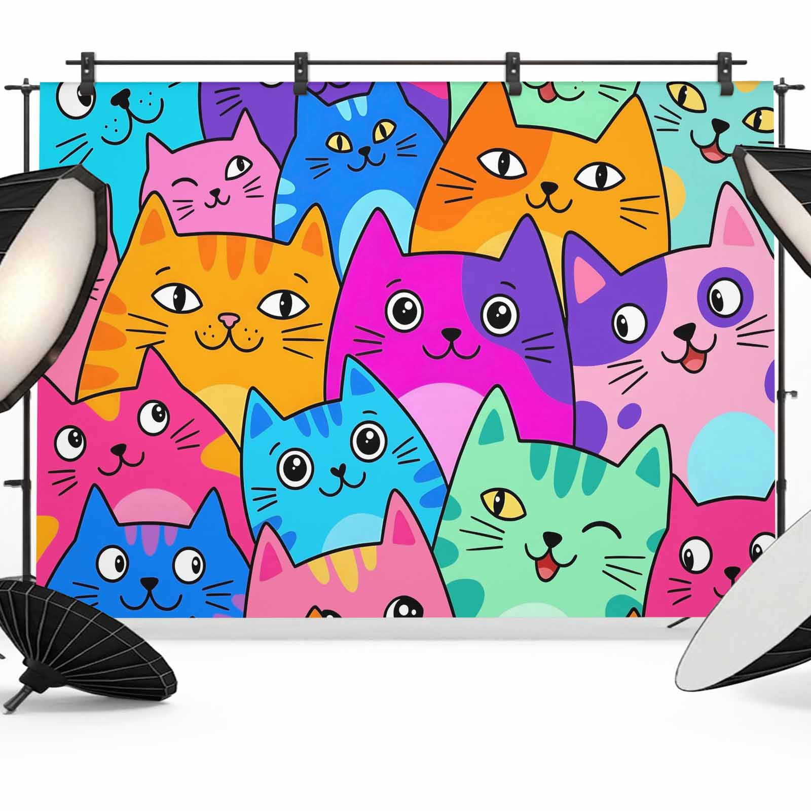 7x5ft Photo Backdrop, Colorful Cat Soft Polyester Backdrop Curtains ...