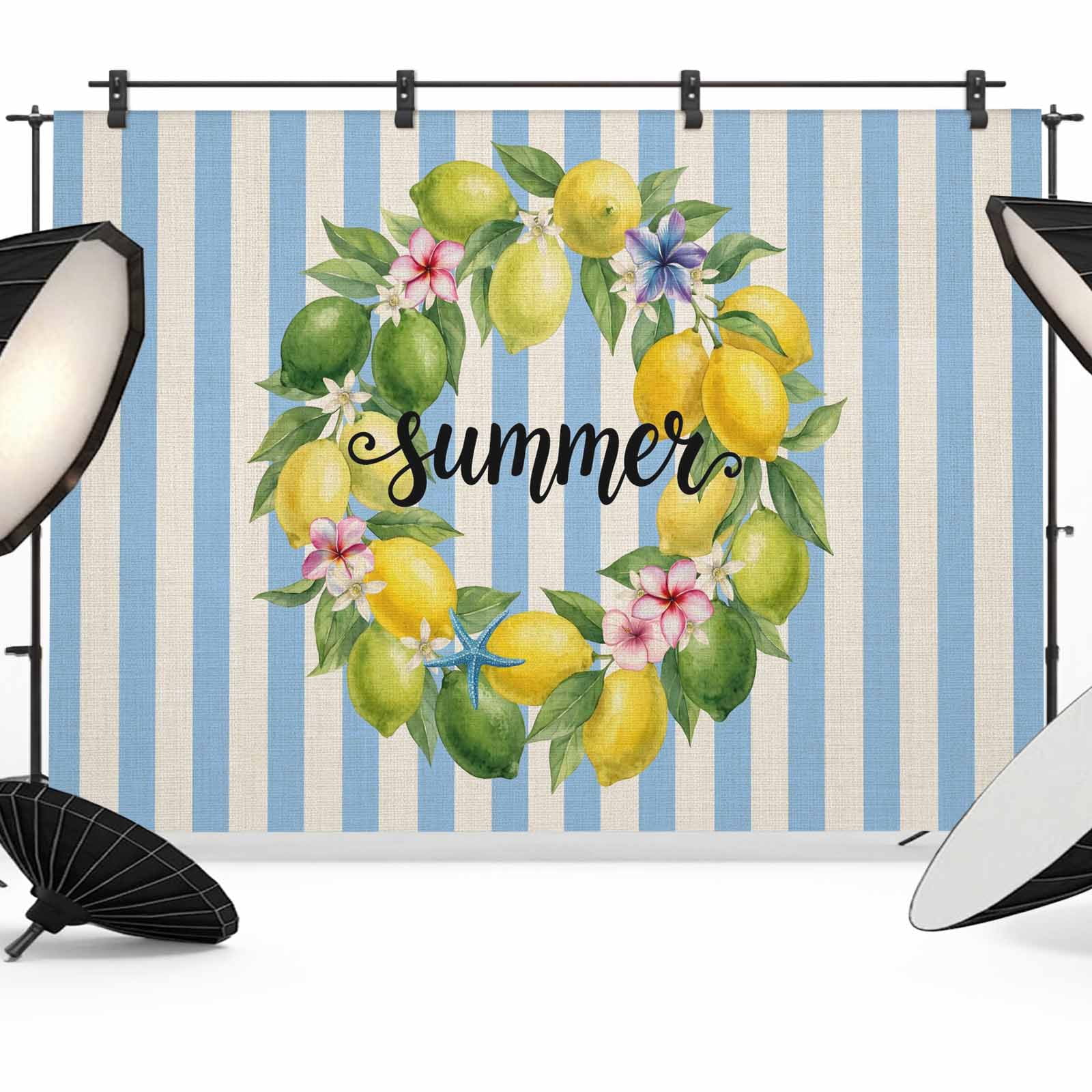 7x5ft Photo Backdrop, Lemons Striped Soft Polyester Backdrop Curtains ...