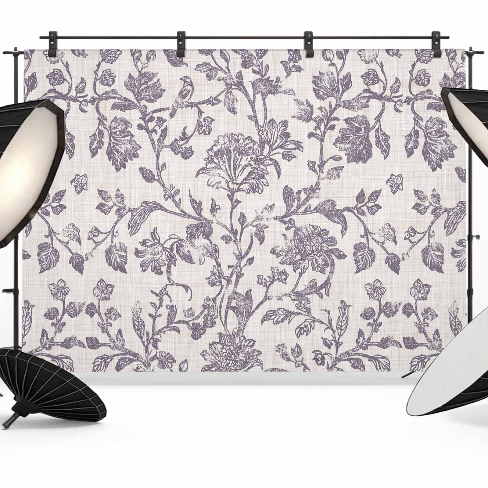 7x5ft Photo Backdrop, Purple Floral Leaf Soft Polyester Backdrop ...