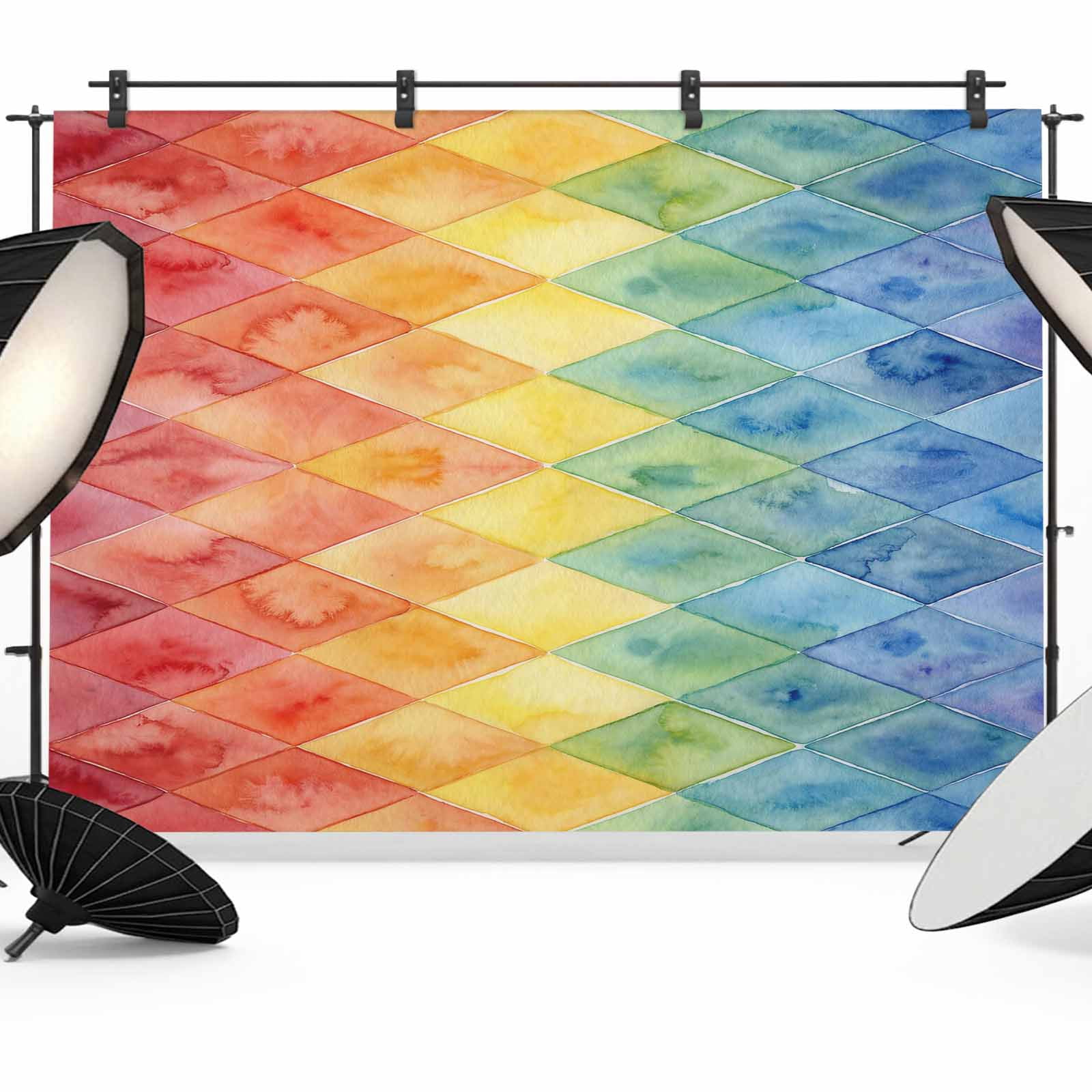 7x5ft Photo Backdrop, Rainbow Patchwork Soft Polyester Backdrop ...