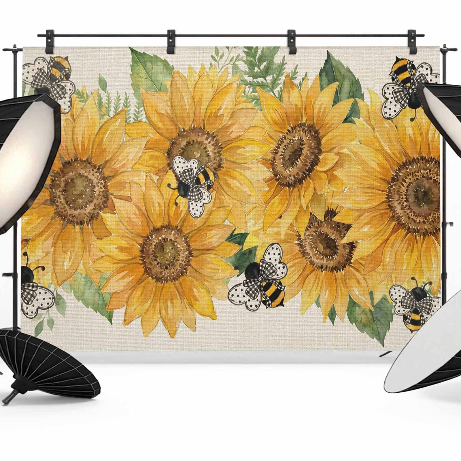 7x5ft Photo Backdrop, Sunflower Soft Polyester Backdrop Curtains ...