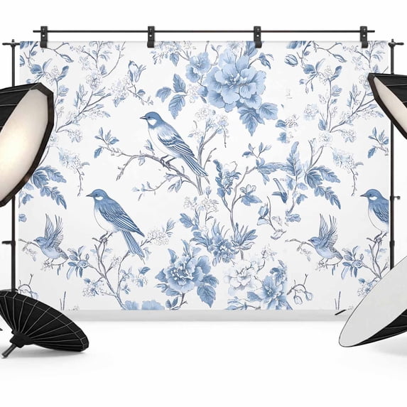 7x5ft Photo Backdrop, White Blue Spring Floral Soft Polyester Backdrop ...