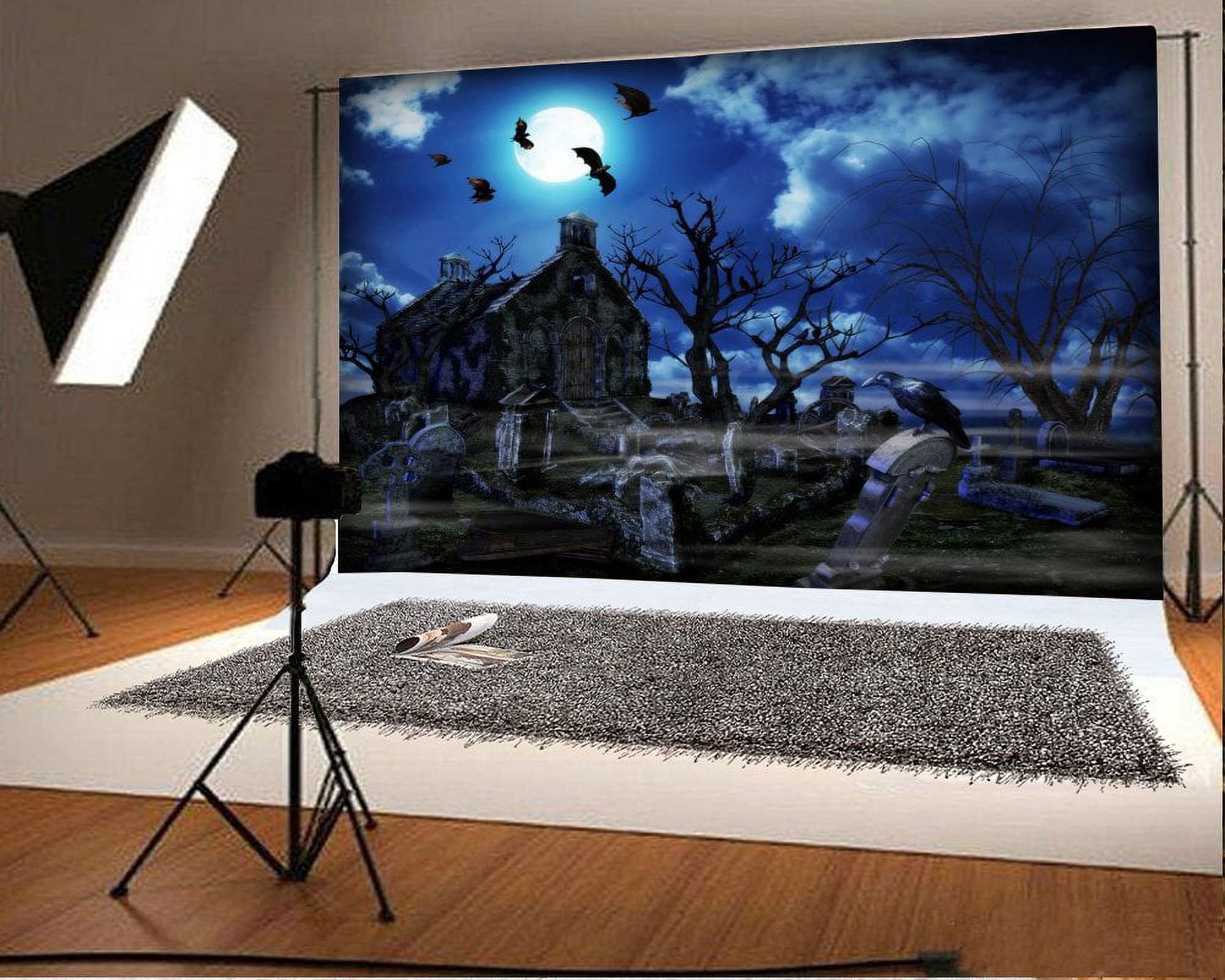 7x5ft Photography Backdrop Halloween Horror Moon Night Haunted House ...