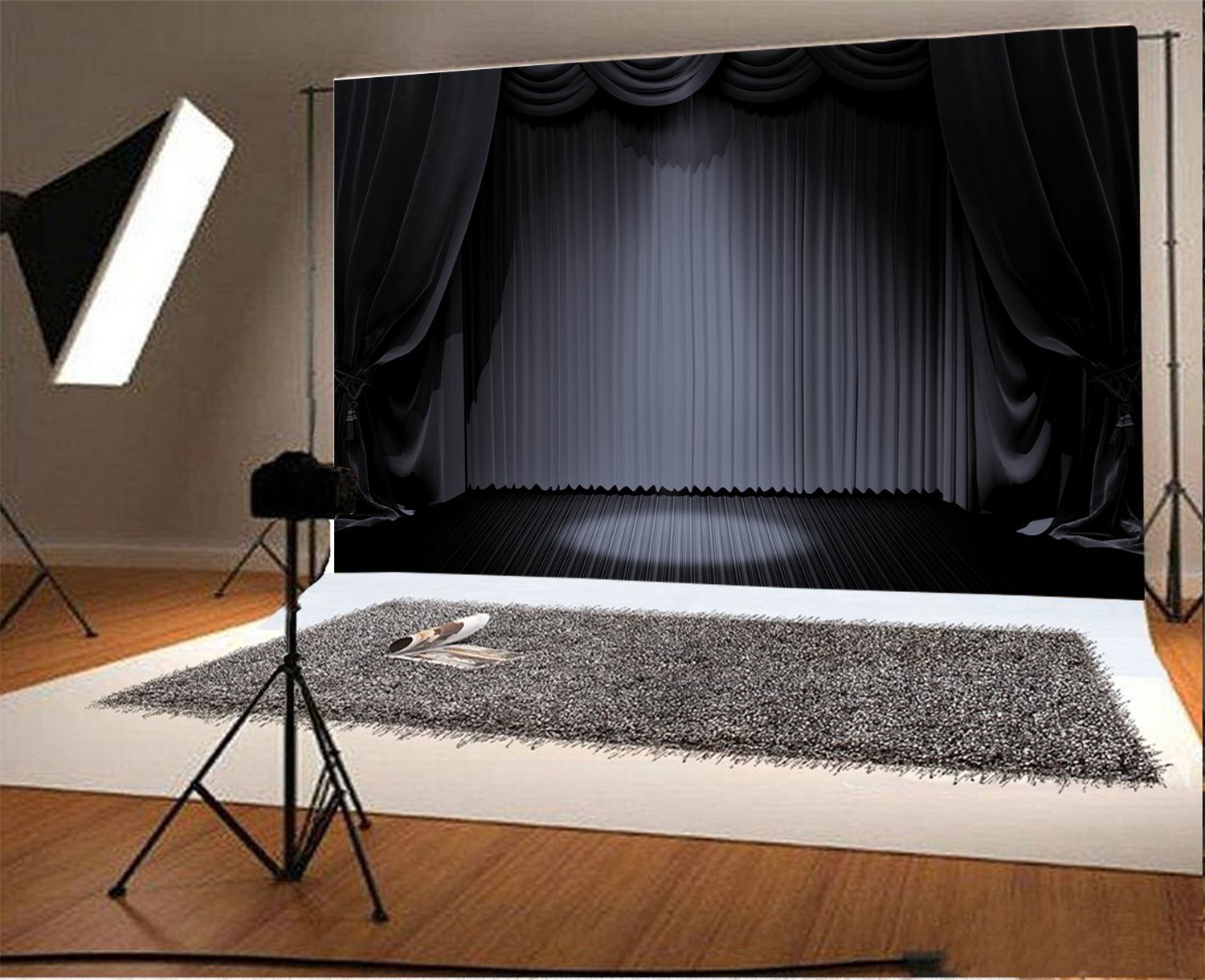7x5ft Photography Backdrop Hollywood Stage Lights Dark Curtain Interior ...