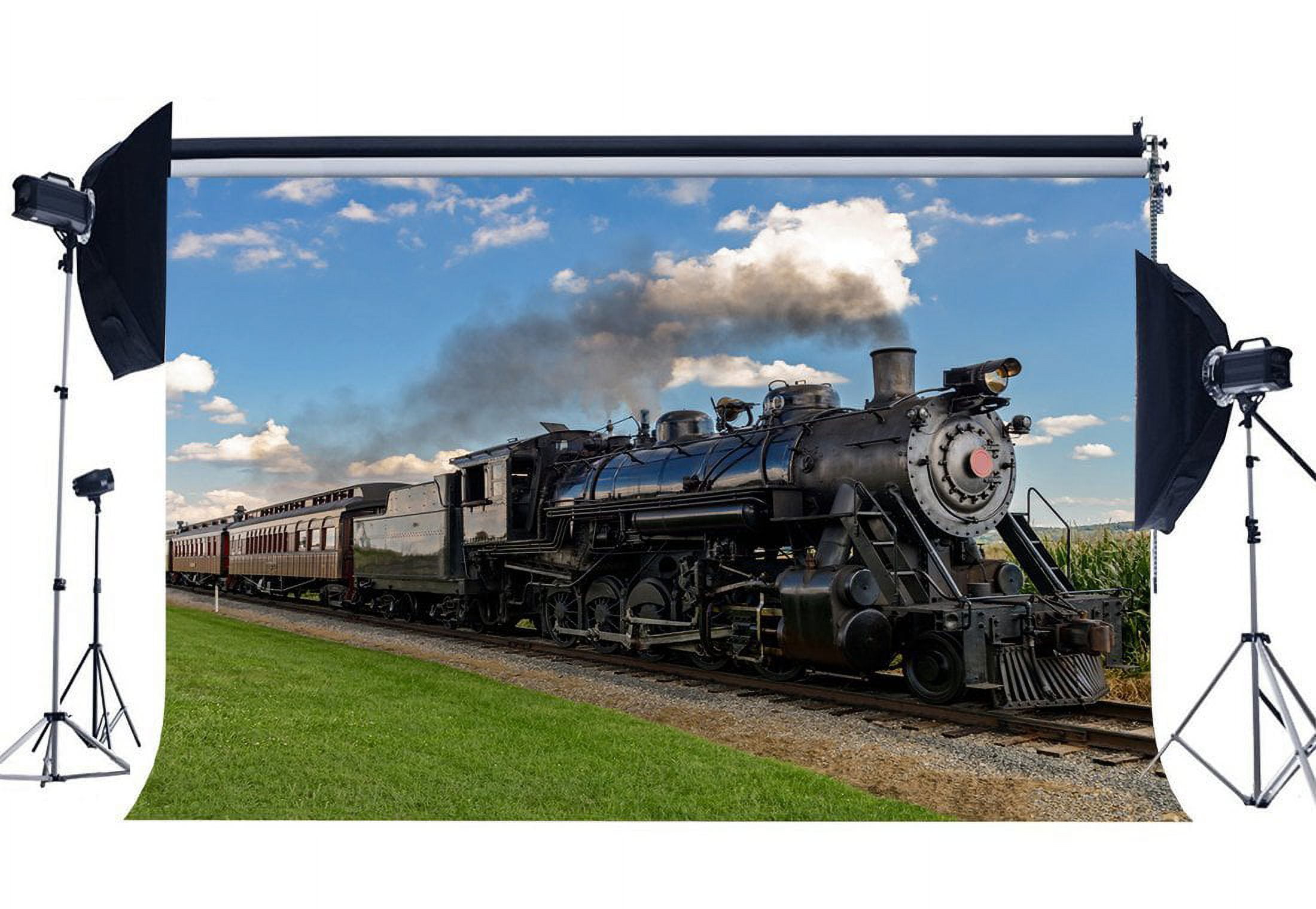7x5ft Photography Backdrop Locomotive Vintage Steam Train Railroad ...