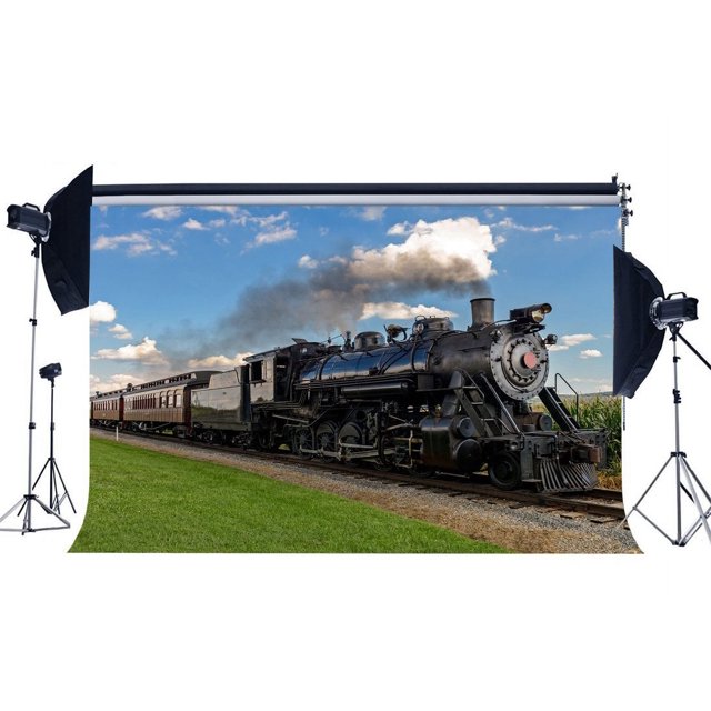 7x5ft Photography Backdrop Locomotive Vintage Steam Train Railroad ...