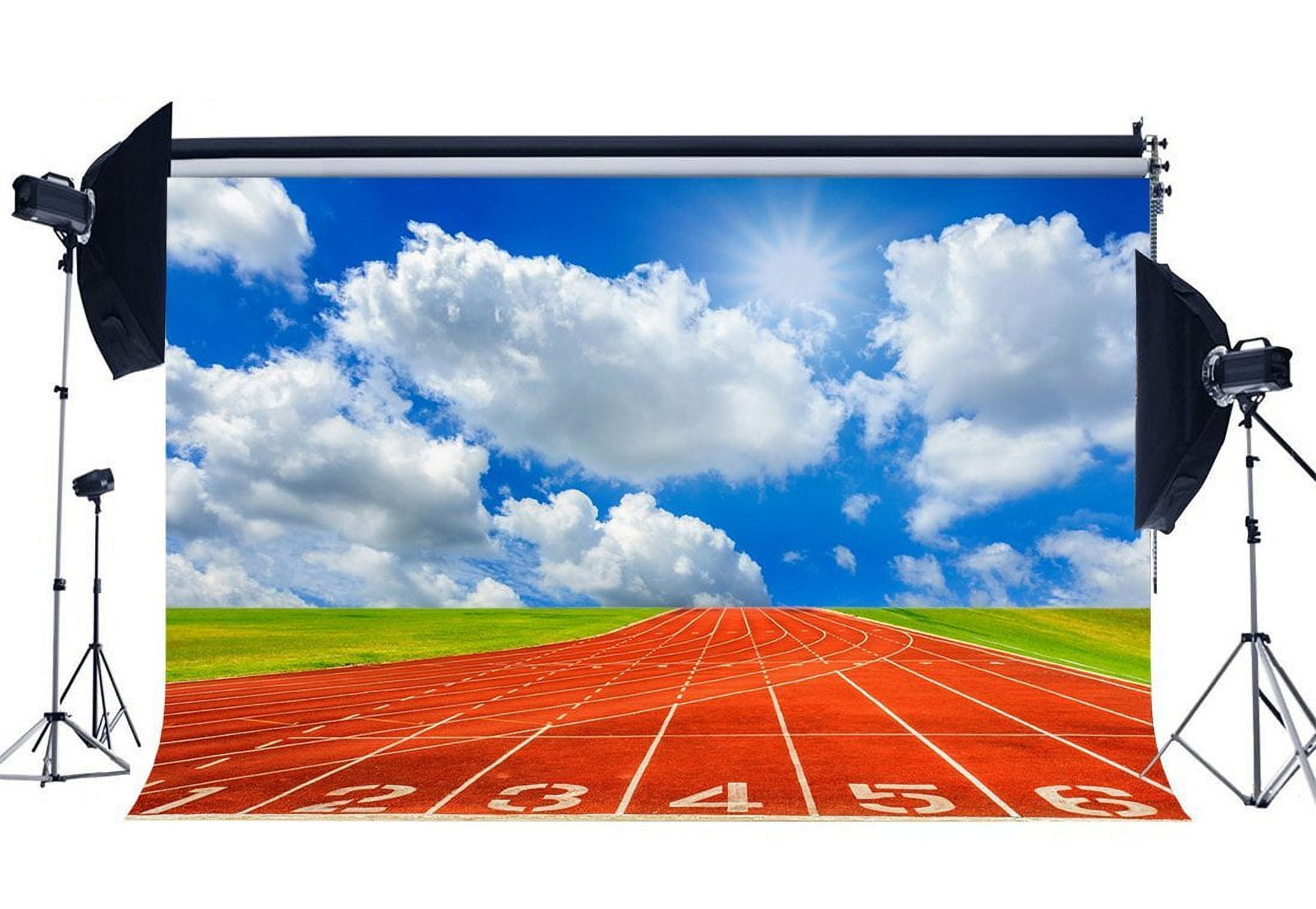 7x5ft Photography Backdrop Nature Rubber Track Grass Field Blue Sky ...