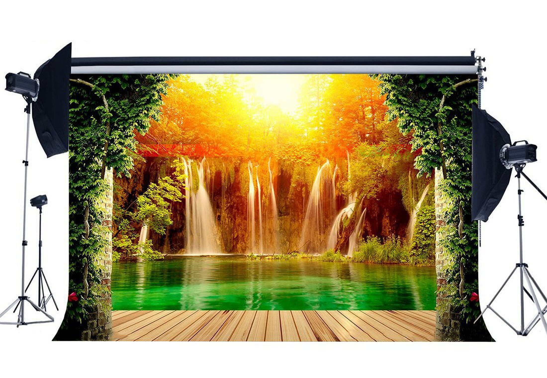 7x5ft Photography Backdrop Waterfall Green Pool Green Flower Vine ...