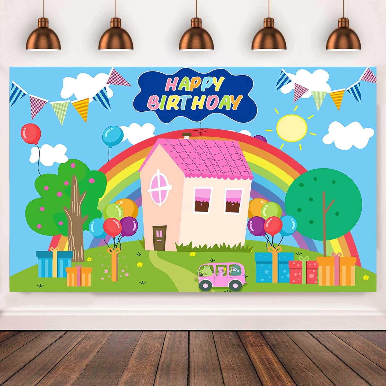 7x5ft Pig Backdrop for Birthday Party Decoration Cartoon House Blue Sky ...