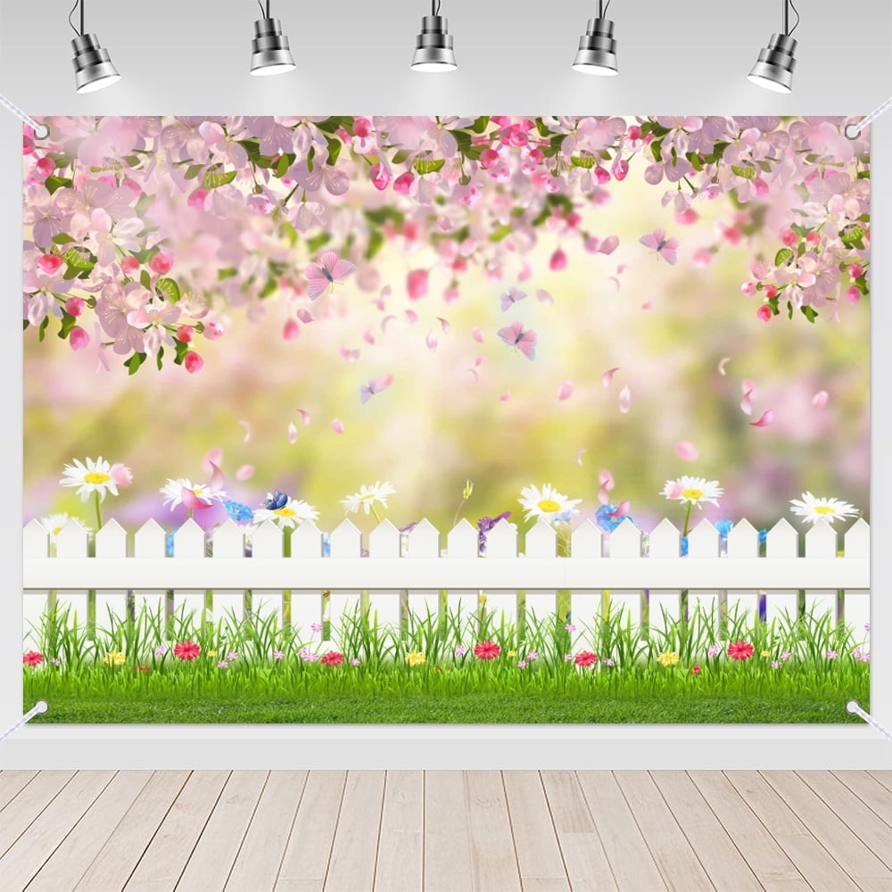 7x5ft Pink Gnome Floral Spring Garden Backdrop for Easter and Birthday - Walmart.com