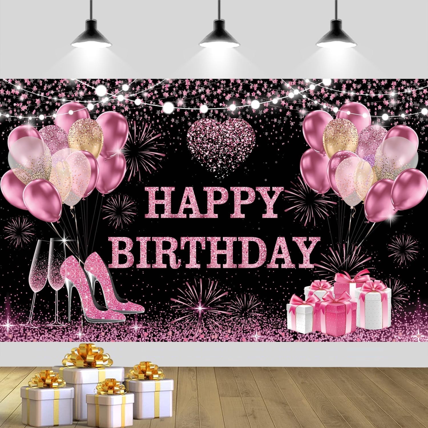 7x5ft Pink Golden Birthday Backdrop Glitter Happy Birthday Background ...