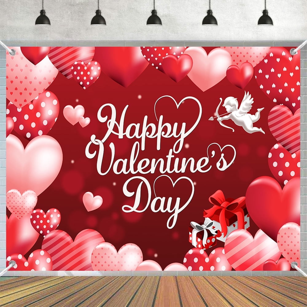 7x5ft Cupid and Love Hearts Valentines Day Backdrop for Party Photo ...