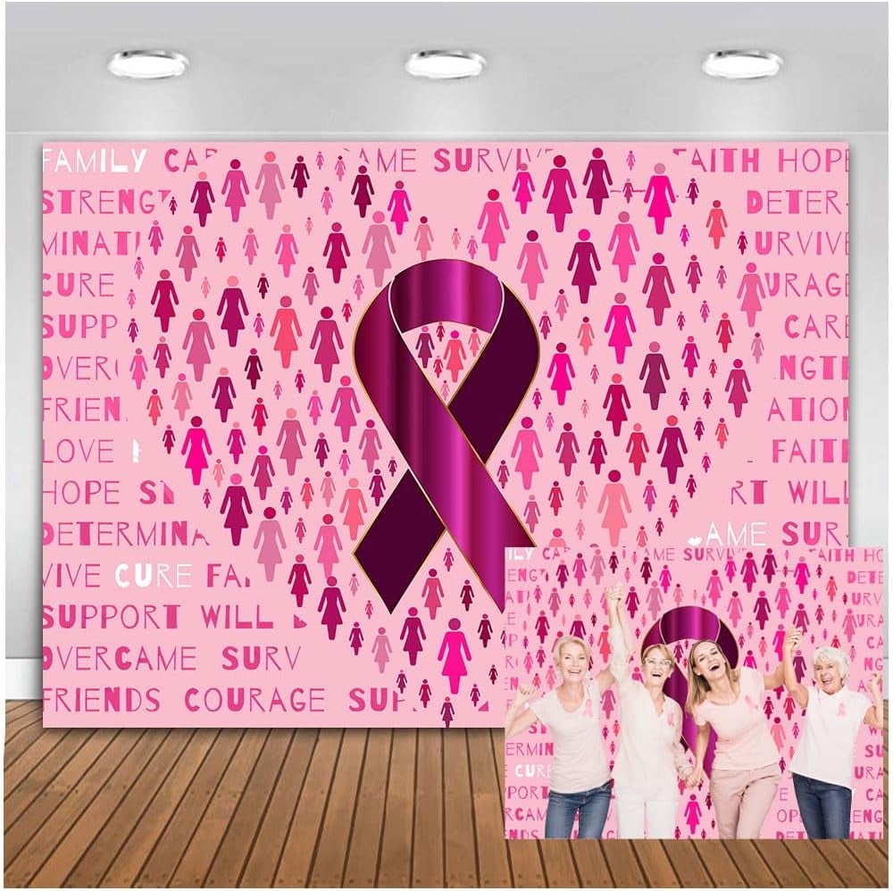 7x5ft Pink Ribbon Inspirational Quotes Backdrop Breast Cancer Awareness ...
