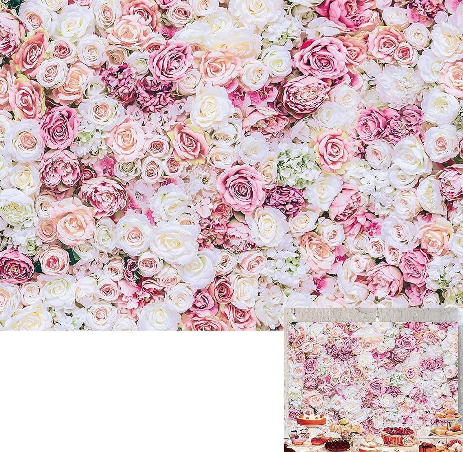 7x5ft Pink White Floral Wall Wedding Backdrop Mother's Day Pink Rose ...