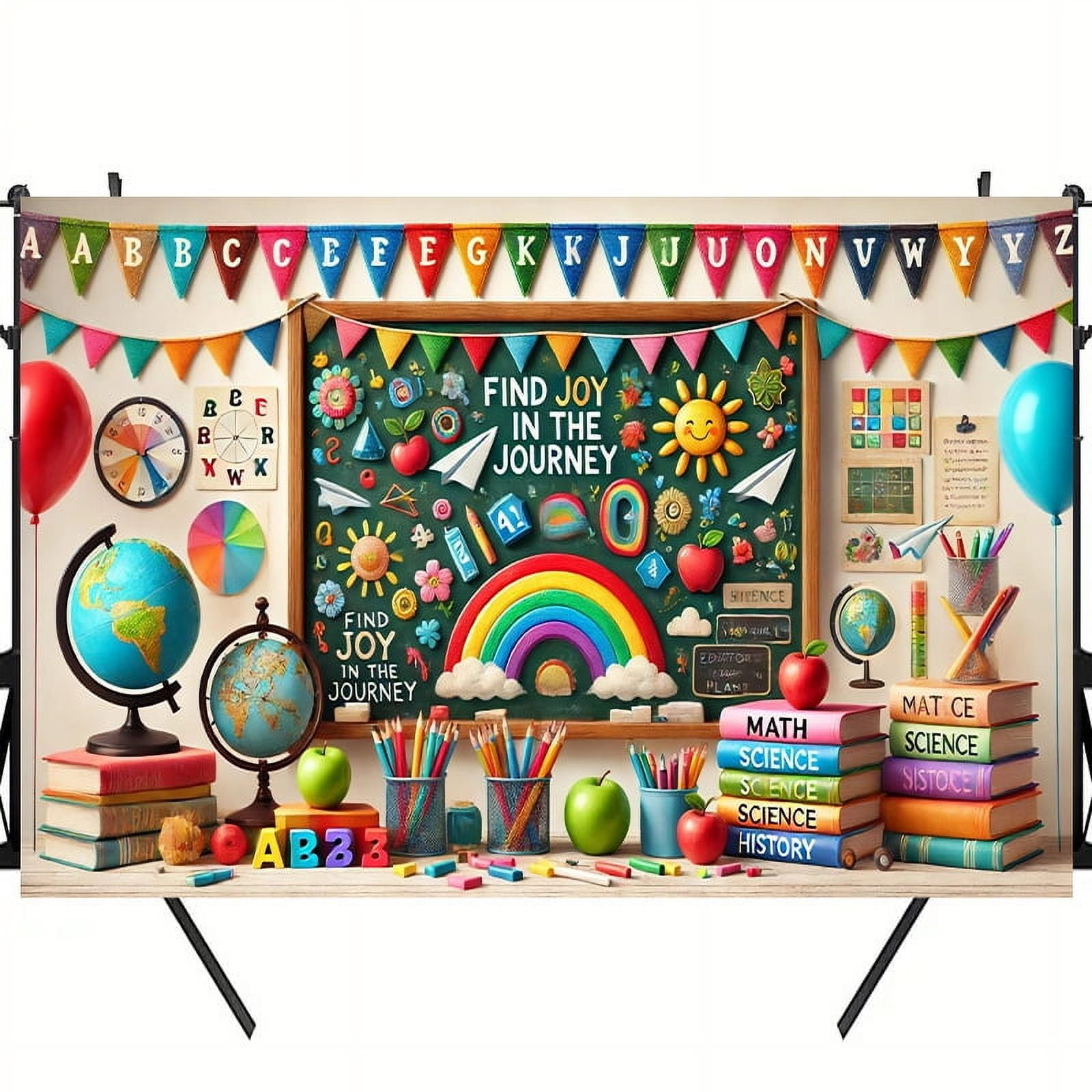 7x5ft Polyester Classroom Chalkboard Backdrop, Educational Party Banner ...