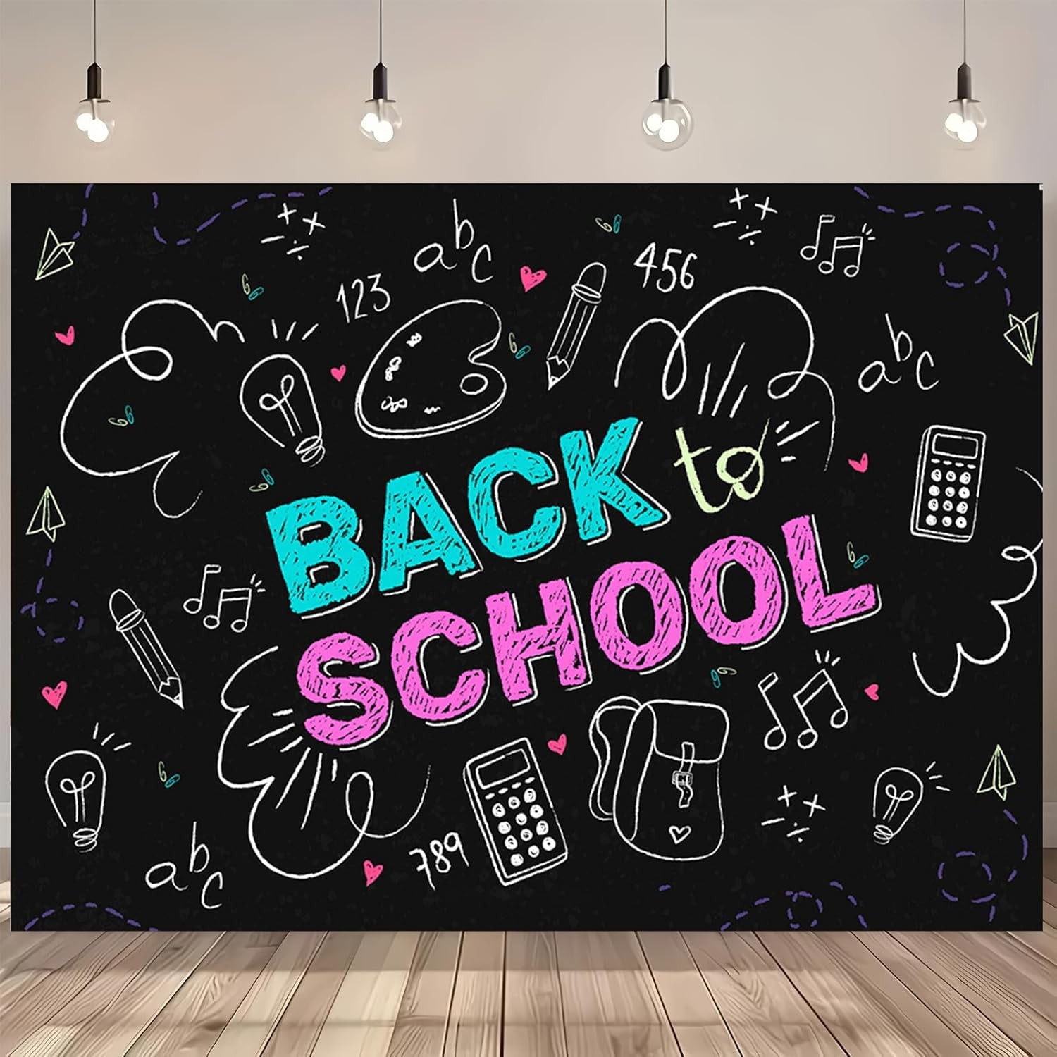 7x5ft Pretty Black Background Back to School Themed Backdrops for Photo ...