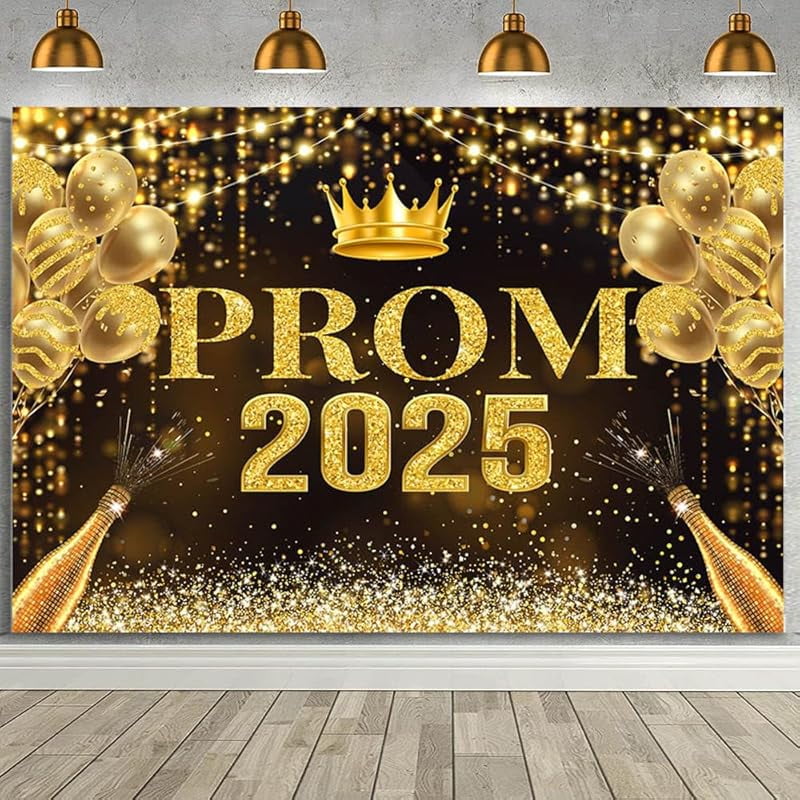 7x5ft Prom Decorations Backdrop Black Silver Prom 2025 Congrats Grad ...