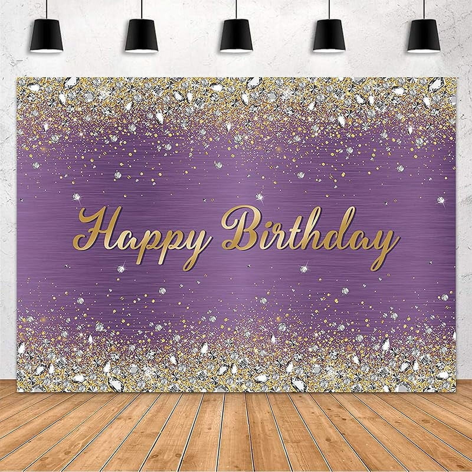 7x5ft Purple Birthday Party Decorations Backdrop Shinning Gold Glitter ...