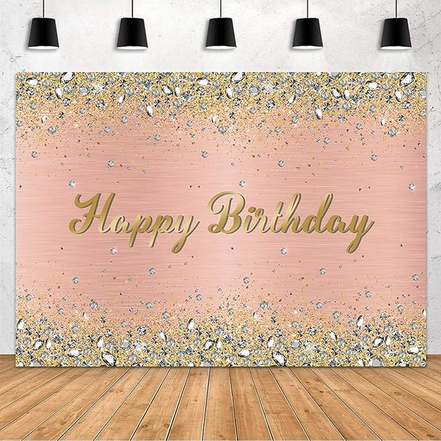 7x5ft Purple Birthday Party Decorations Backdrop Shinning Gold Glitter Diamond Happy Birthday ...