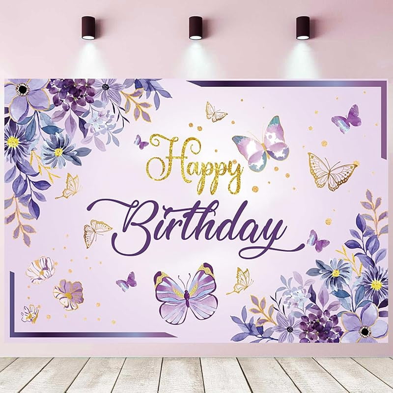 7x5ft Purple Butterfly Birthday Backdrop for Women Girls Butterfly Theme Birthday Party ...