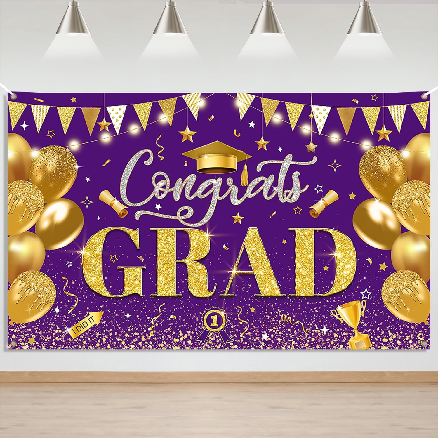 7x5ft Purple Gold Congrats Grad Backdrop Class of 2026 Graduation ...