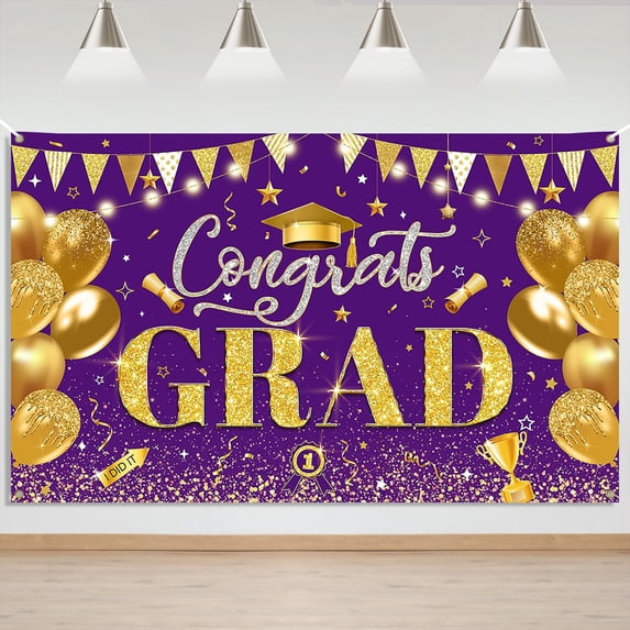 7x5ft Purple Gold Congrats Grad Backdrop Class of 2026 Graduation ...