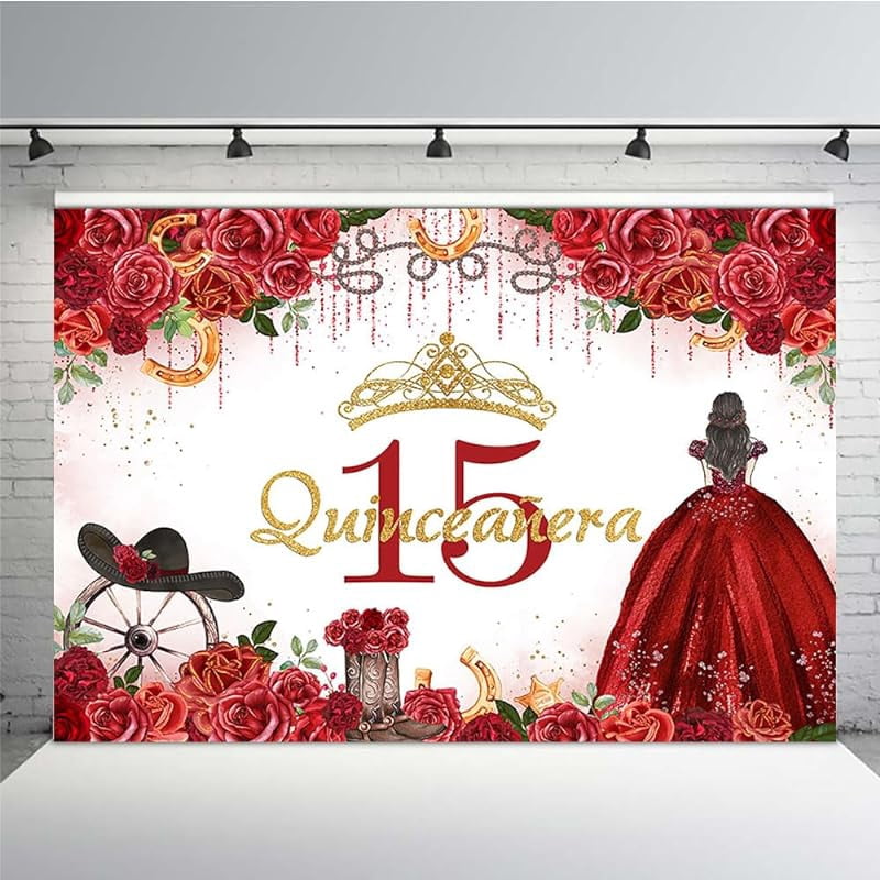 7x5ft QuinceañEra 15th Birthday Backdrop for Girl Sweet 15 Girl Red ...