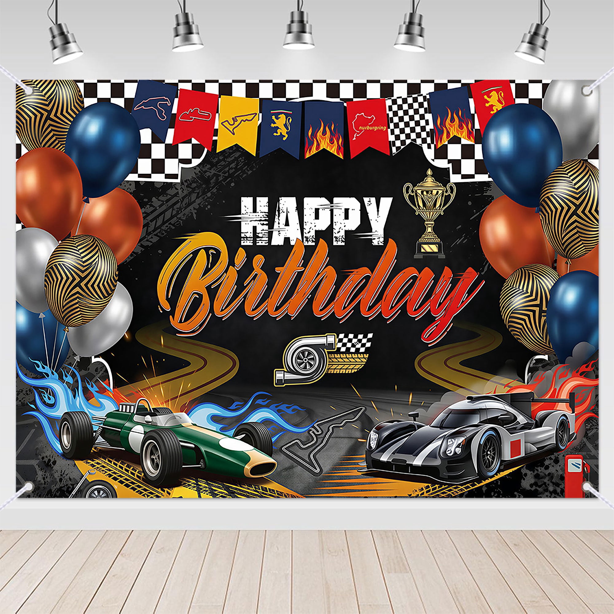 7x5ft Race Car Checkered Flag Happy Birthday Backdrop for Boys Party ...