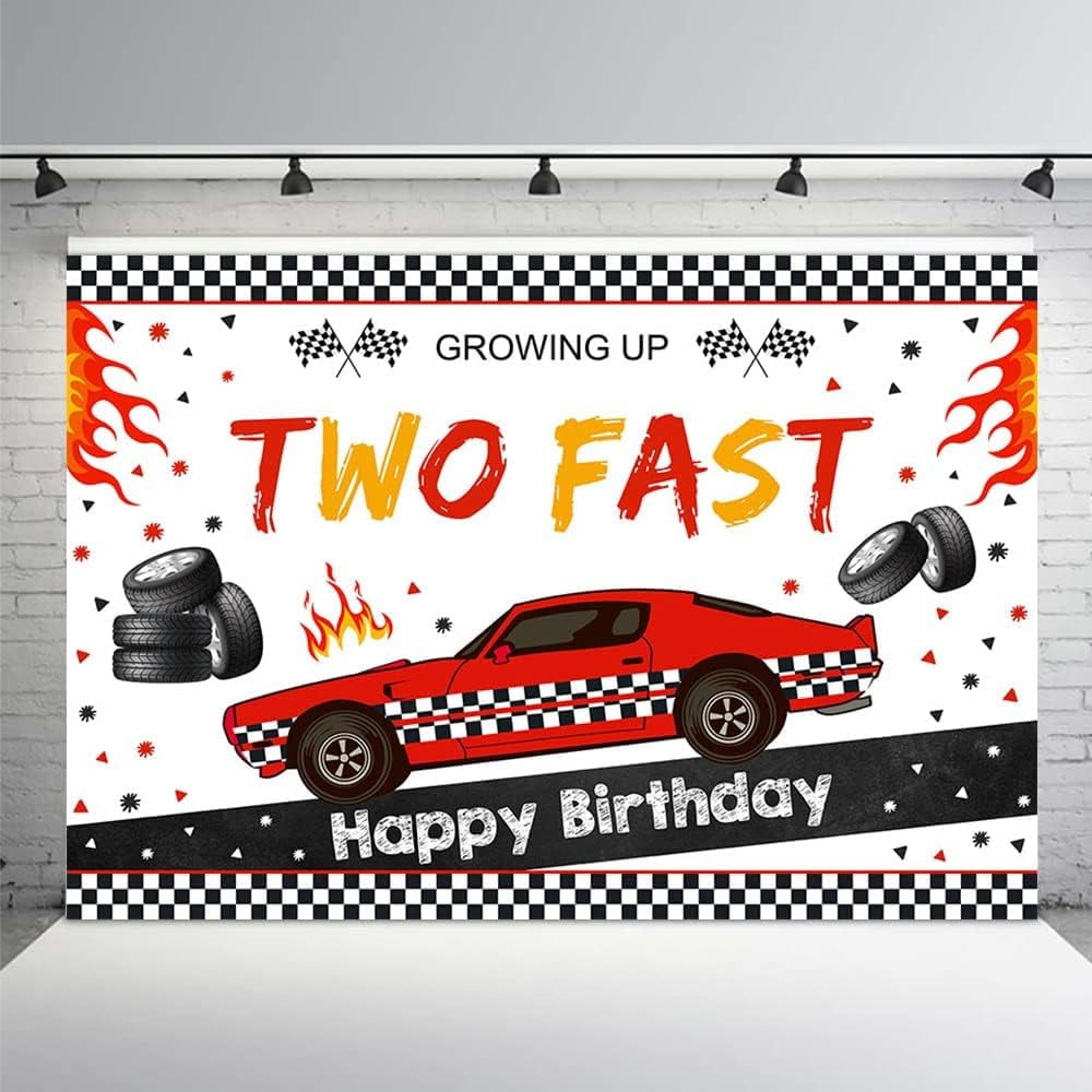 7x5ft Race Car Two Fast Theme Backdrop Growing Up Happy 2nd Birthday ...