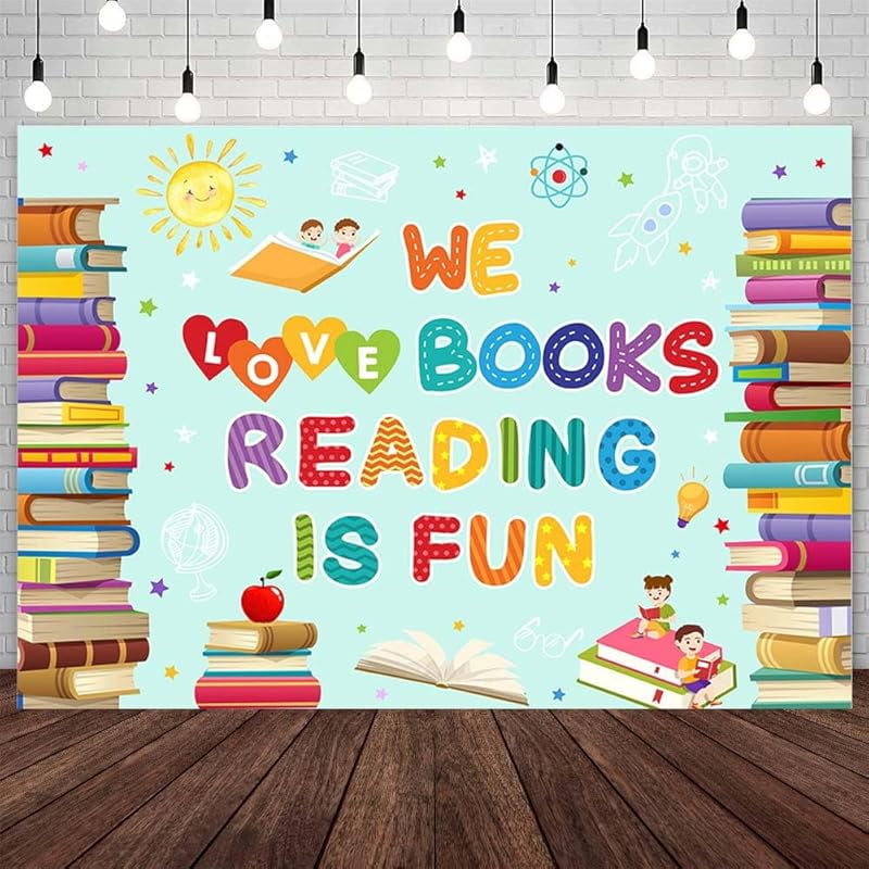 7x5ft Reading Day Backdrop We Love Books Reading is Fun Background Book ...