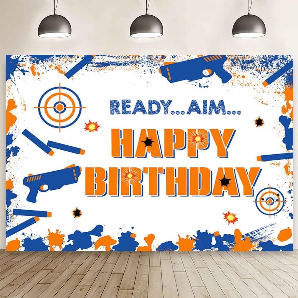7x5ft Ready Aim Happy Birthday Backdrop for Boys Royal Blue Target ...