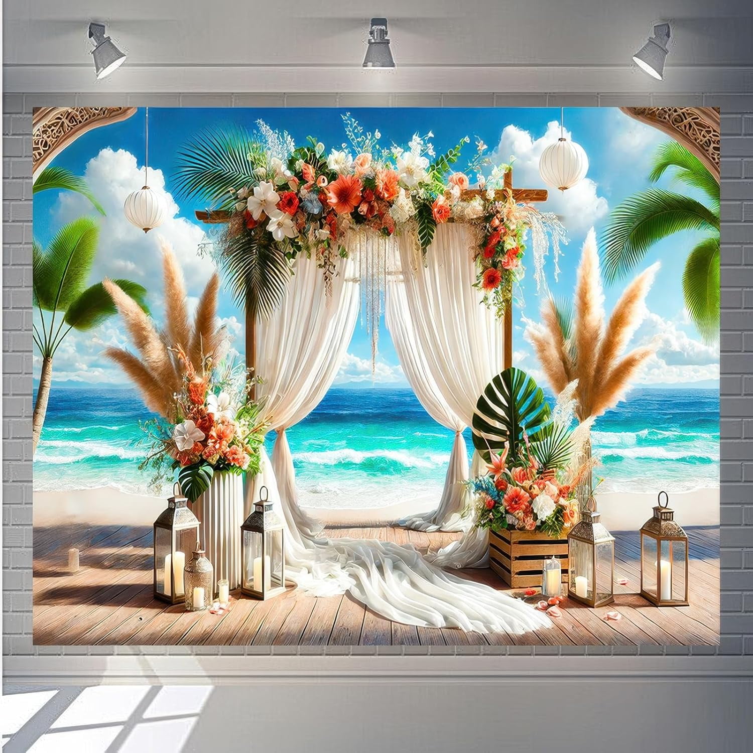 7x5ft Romantic Beach Wedding Backdrop Summer Seaside Scenery Background ...